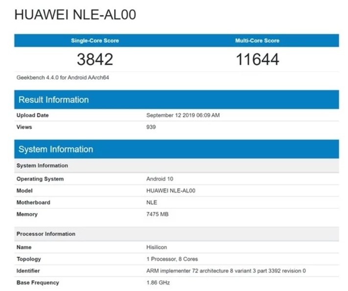 麒麟990跑分曝光，击败骁龙855P，与苹果A13差距依旧很大_单核