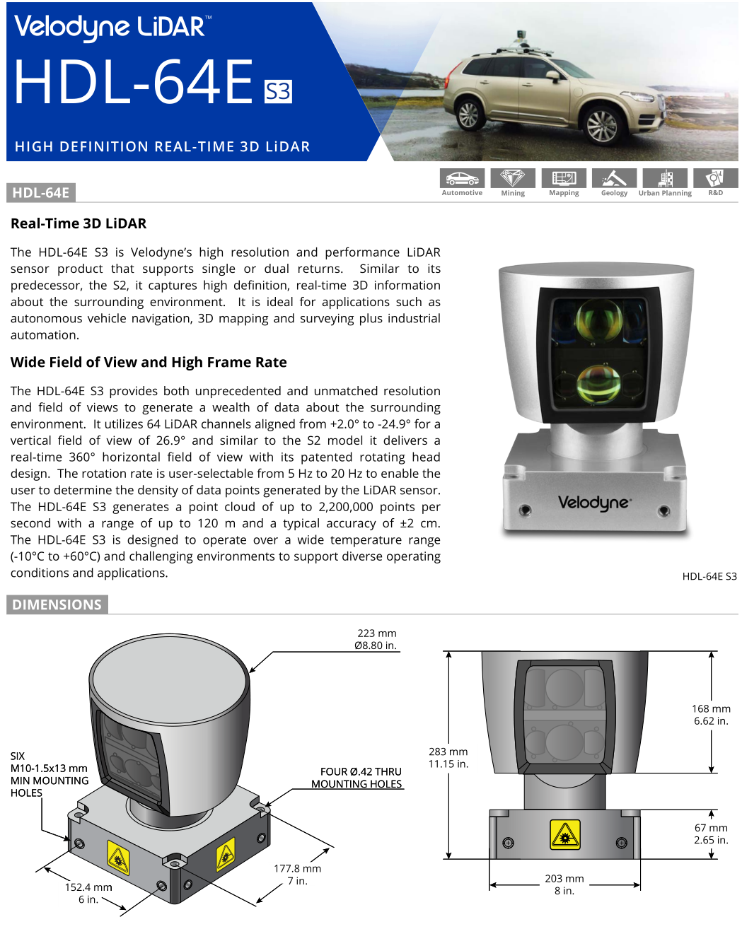 Velodyne Lidar HDL-64E 激光雷达_产品
