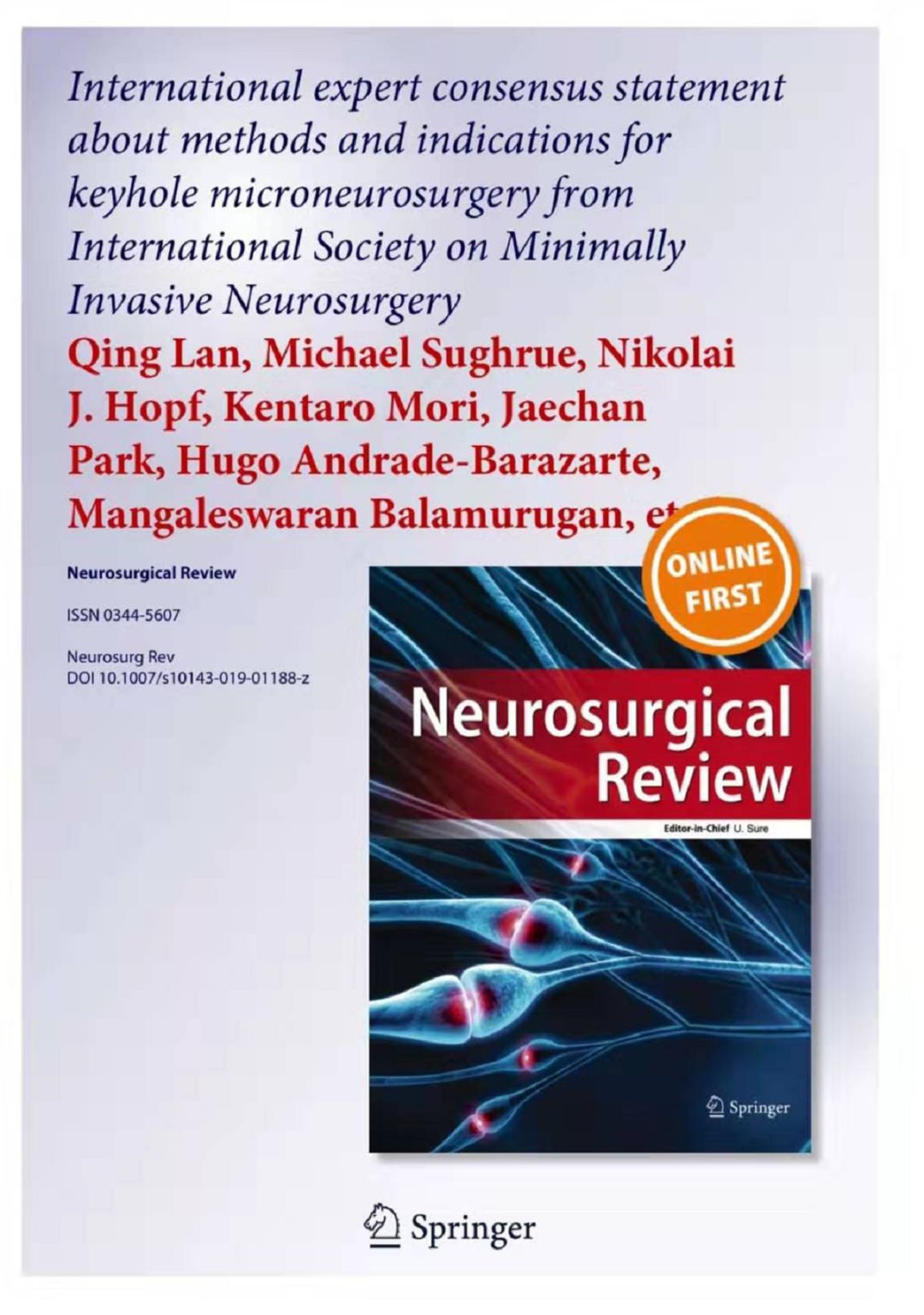 《国际微创神经外科学会锁孔显微手术国际专家共识》在《Neurosurgical Review》正式在线发布_兰青