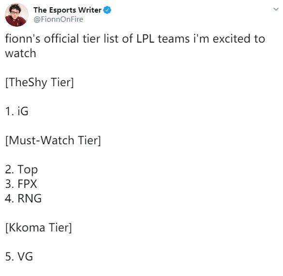 外媒记者分享最关注LPL队伍：iG.Theshy独一档_Fionn