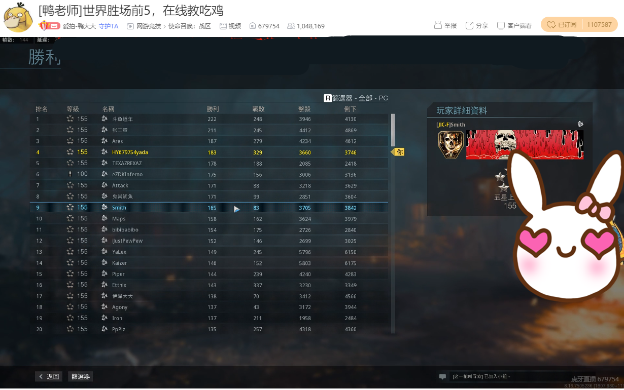 COD16：虎牙鸭大大冲进世界前五，183次吃鸡，让他比肩4AM韦神_游戏