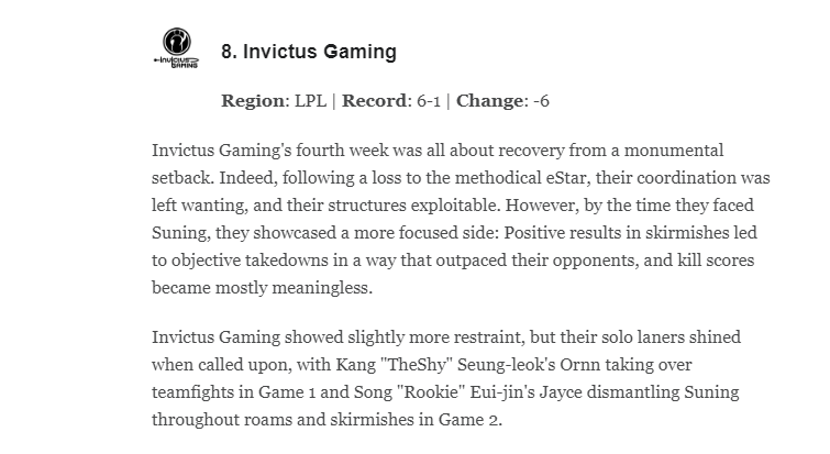 ESPN全球战力榜更新：FPX八连胜登顶 IG输ES掉出前三_比赛