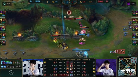 LOL-LPL：Kingen武器三杀梦幻开局，BLG让一追二碾压DMO！_下路