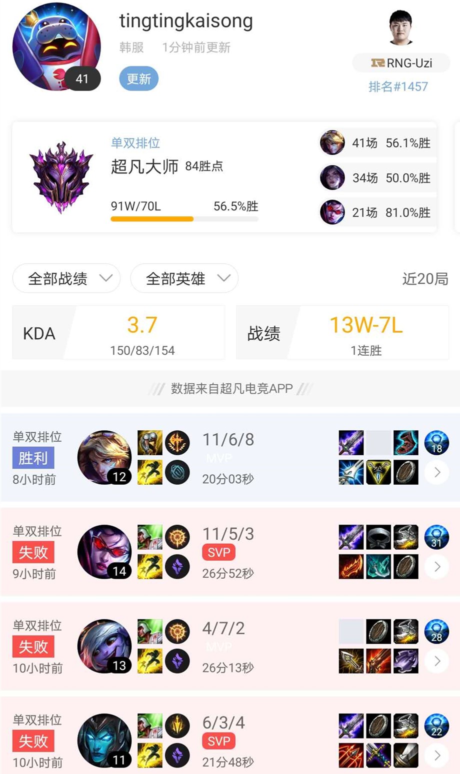 RNG季后赛大战EDG，UZI深夜排位三连败，小虎连玩9把ADC_战队