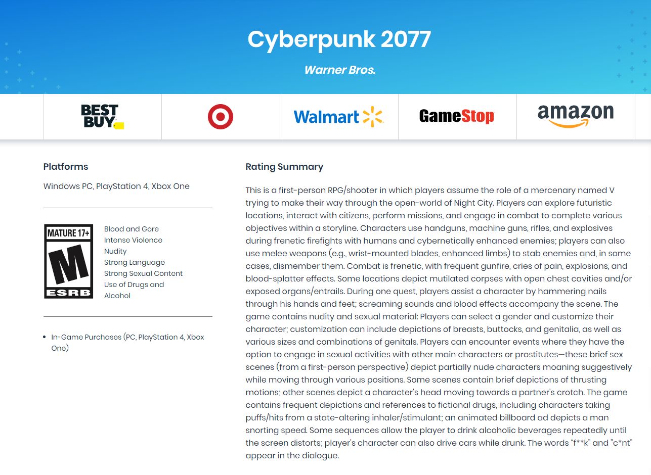 《赛博朋克2077》ESRB评级17+，可自定义生殖器-搜狐大视野-搜狐新闻