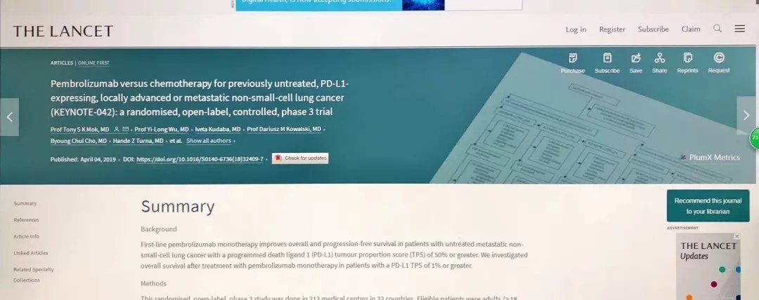 【柳叶刀】KEYNOTE-042研究结果正式发布 (原创)_治疗