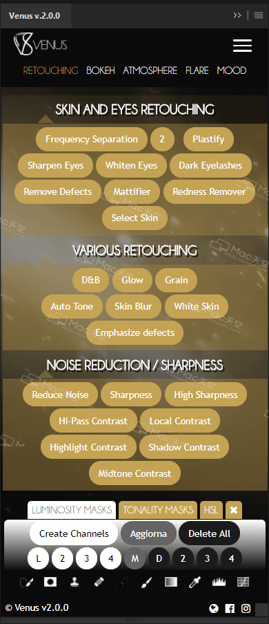 Venus Retouch Panel Mac(PS润色美白磨皮插件)_功能