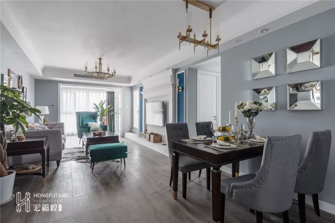 [25W90平套3] 墨绿、灰蓝、棕色，深浅搭配轻奢美式。_装修