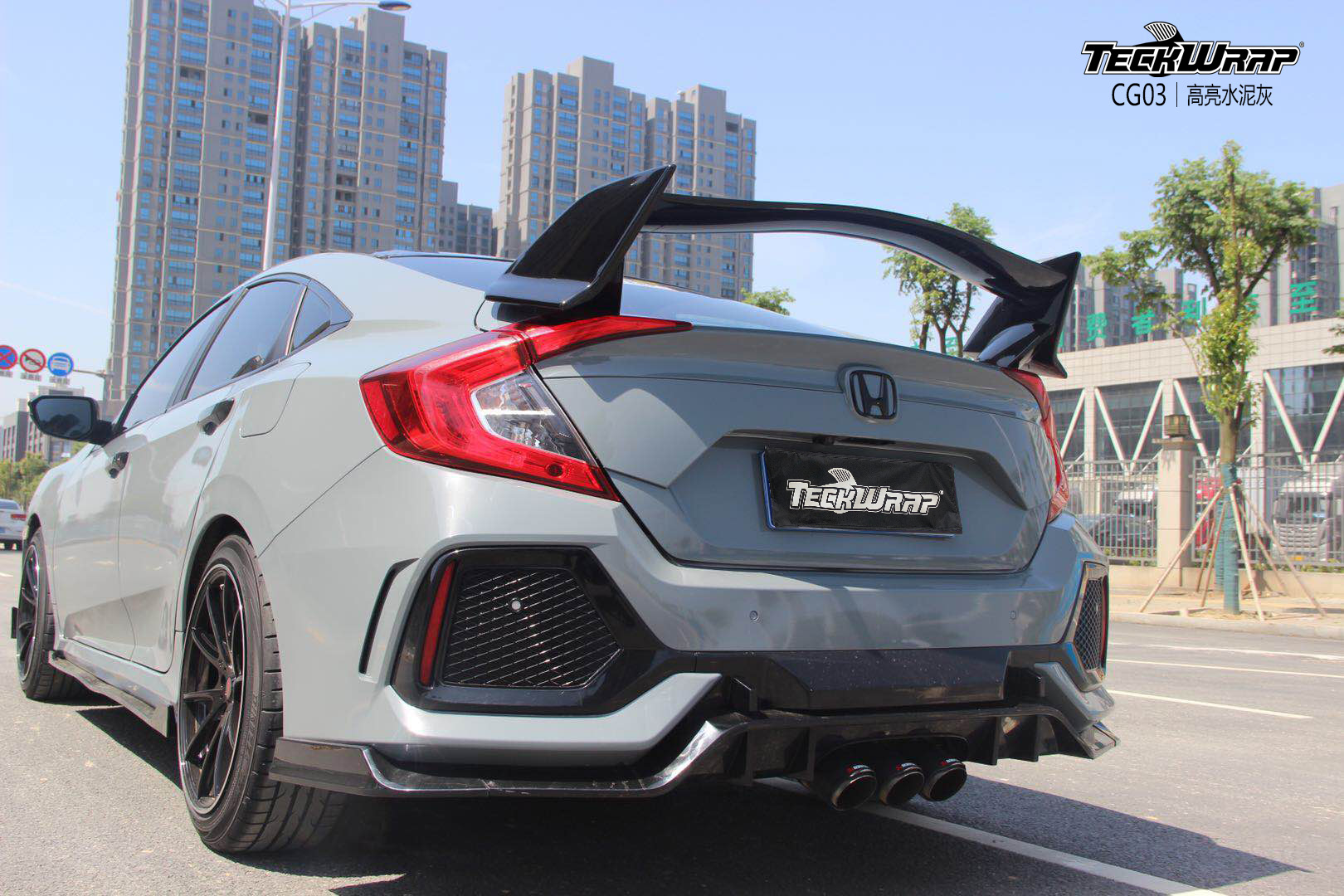本田思域汽车改色贴膜TeckWrap美国秃鹰CG03高亮水泥灰_搜狐汽车_搜狐网
