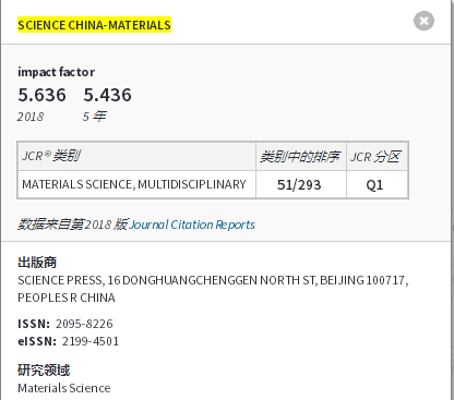 Science China Materials 2018年影响因子5.636 (Q1) || 附材料科学综合类期刊排名-搜狐大视野-搜狐新闻