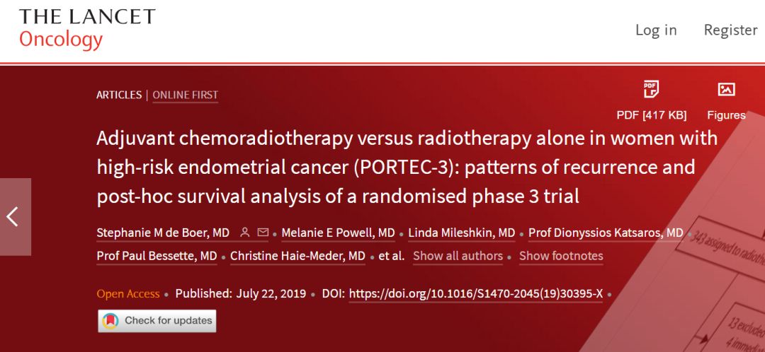 柳叶刀肿瘤学︱高危子宫内膜癌辅助治疗“德比之战”（PORTEC-3研究）：放化疗vs放疗_分析