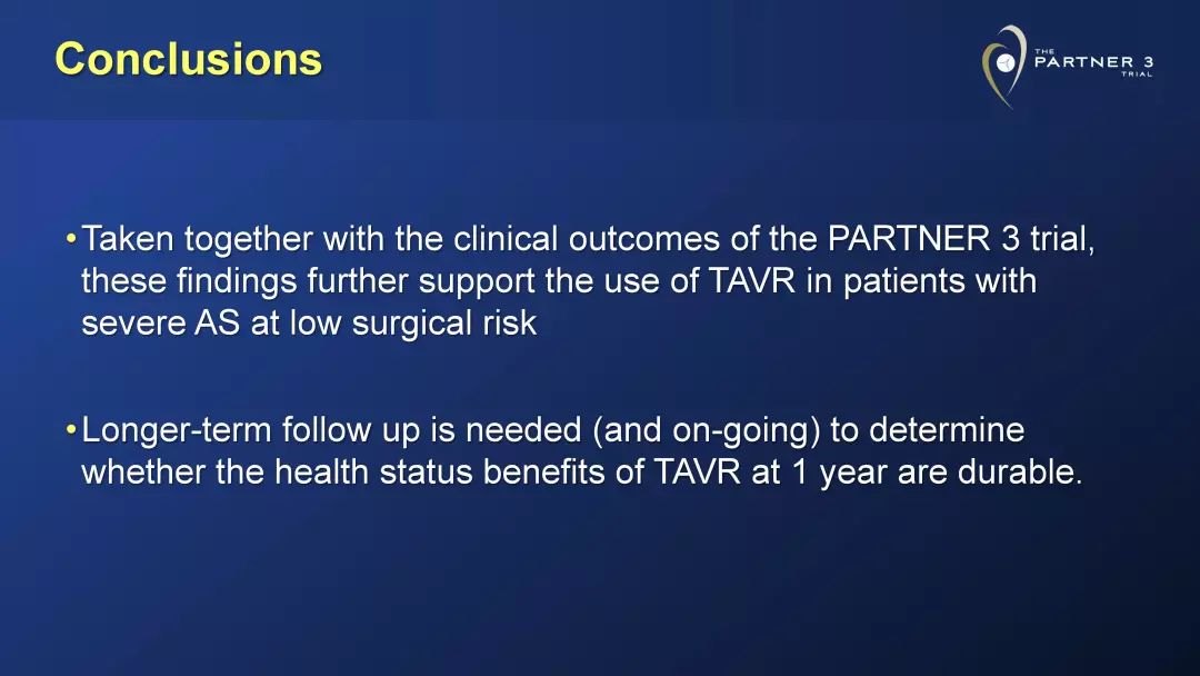 TCT2019｜PARTNER 3：TAVR在一年内的持续性健康获益优于SAVR_研究