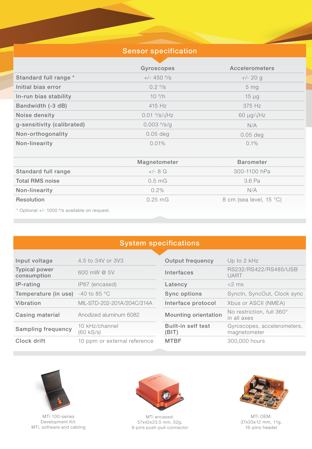 XSENS MTi-300 姿态航向参考系统_量程
