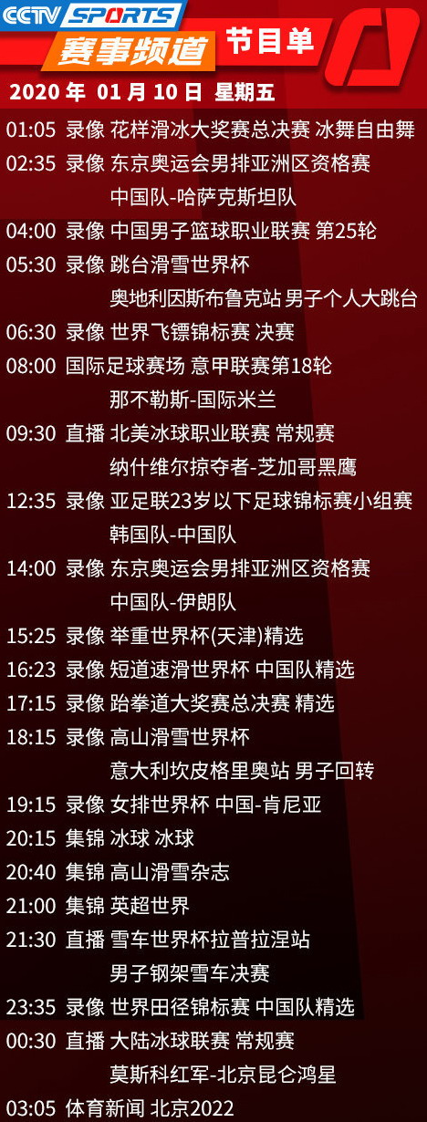 央视今日节目单 CCTV5直播U23男足亚洲杯+冬青奥会-搜狐大视野-搜狐新闻