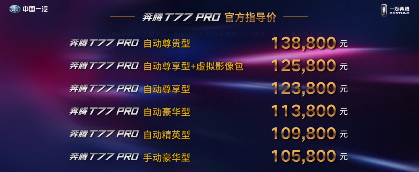 售价10.58-13.88万元 一汽奔腾T77 PRO正式上市-搜狐大视野-搜狐新闻