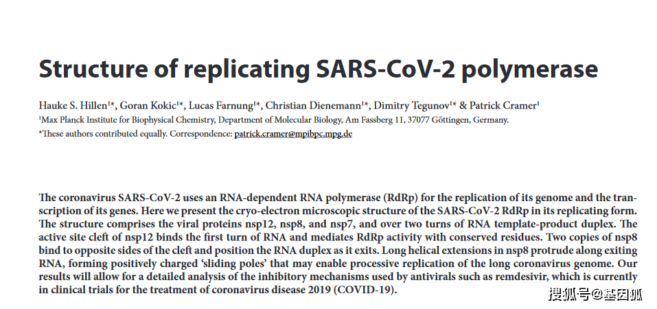 科普 | 科学家揭示SARS-CoV-2 RNA依赖的RNA聚合酶（RdRp）低温电子显微结构_nsp