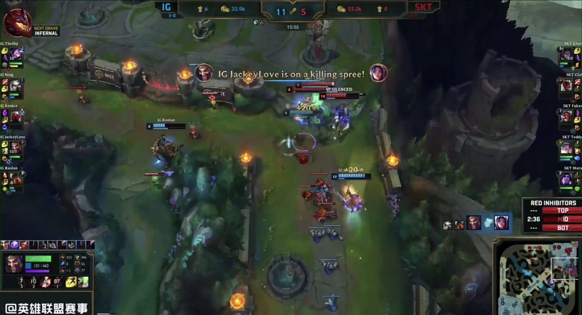 JKL祭出德莱文，13分钟破SKT下路高地！李哥直接被当成炮车补掉！_Faker